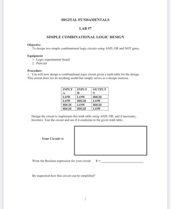 Solved DIGITAL FUNDAMENTALS LAB #7 SIMPLE COMBINATIONAL | Chegg.com