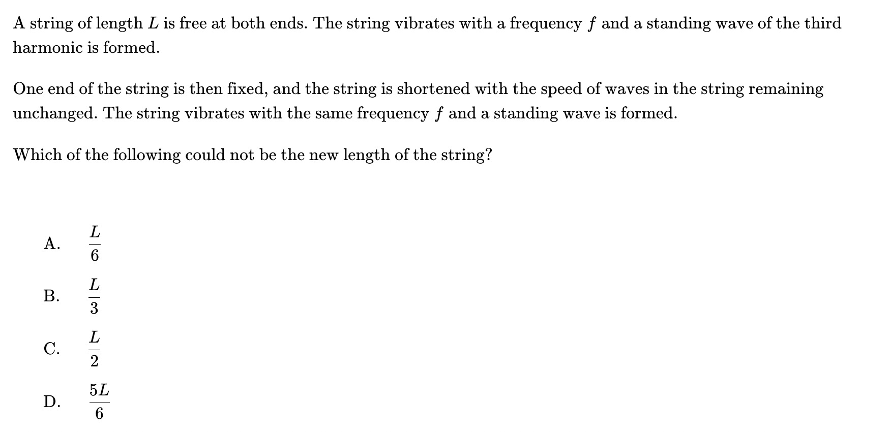 Solved A string of ﻿length L is ﻿free at ﻿both ends. The | Chegg.com