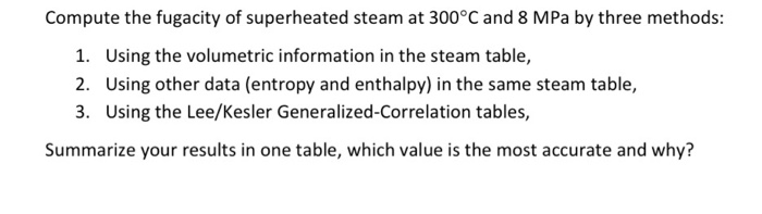 Solved Compute the fugacity of superheated steam at 300°C | Chegg.com