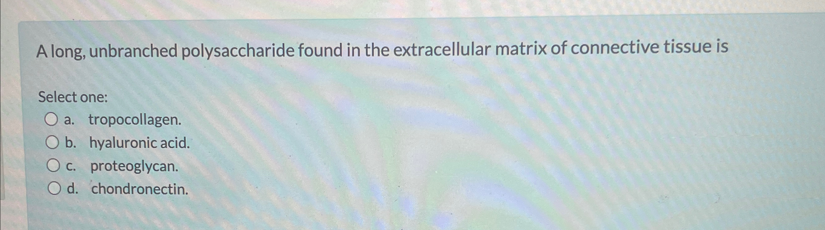 Solved A long, unbranched polysaccharide found in the | Chegg.com