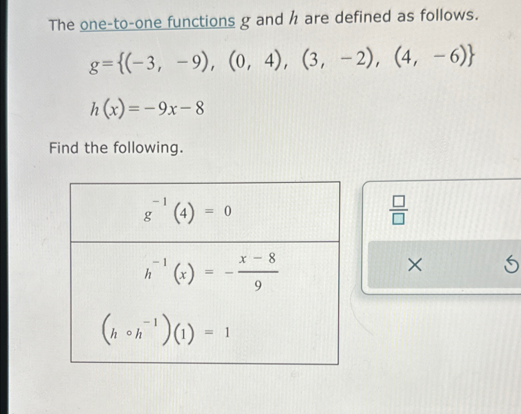 Solved The one-to-one functions g ﻿and h ﻿are defined as | Chegg.com