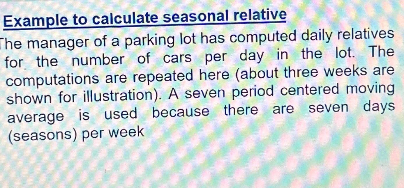 Solved Example to calculate seasonal relativeThe manager of | Chegg.com