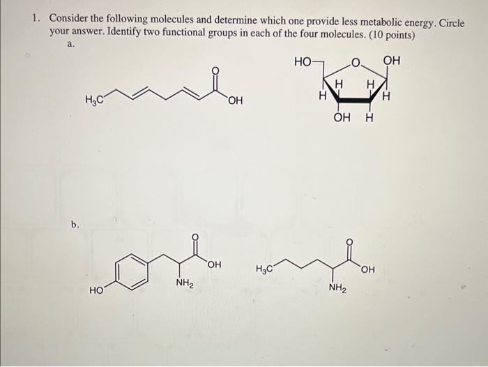Solved 1. Consider the following molecules and determine | Chegg.com