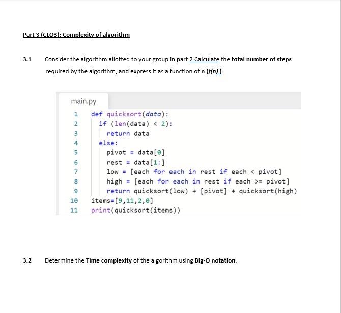 Solved Part 3 Clo3 Complexity Of Algorithm 31 Consider 3575
