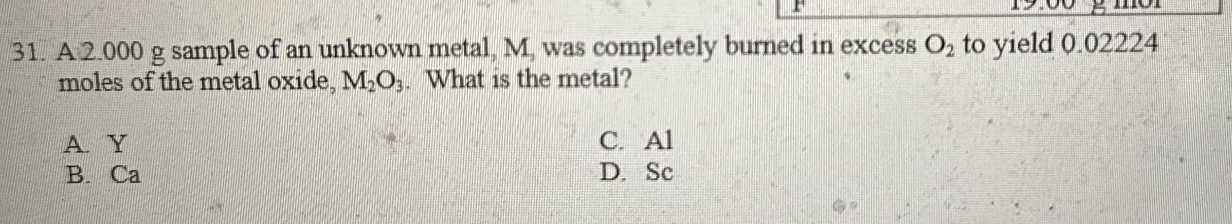 Solved A2.000 ﻿g sample of an unknown metal, M , ﻿was | Chegg.com
