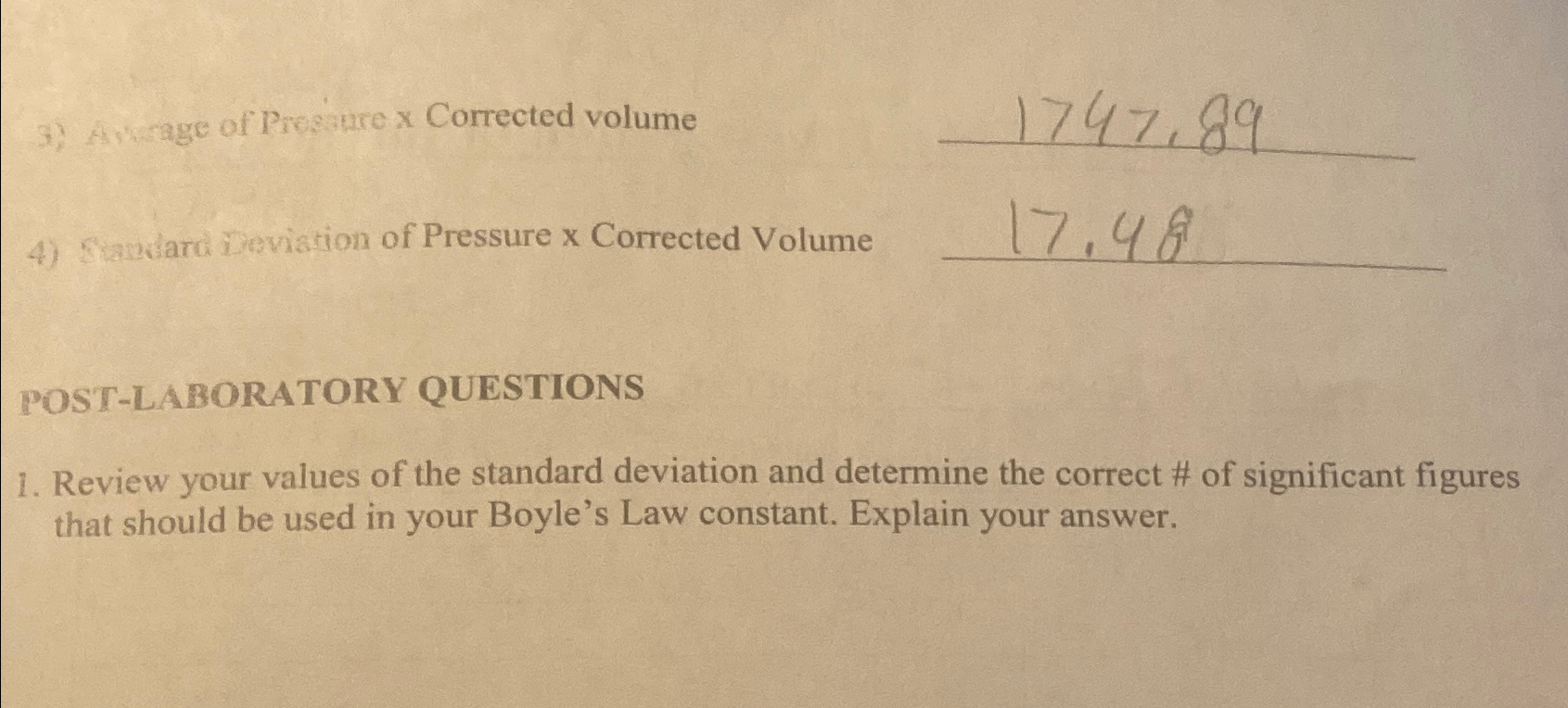Solved Anvage of Presiture x ﻿Corrected volume q,Standard | Chegg.com