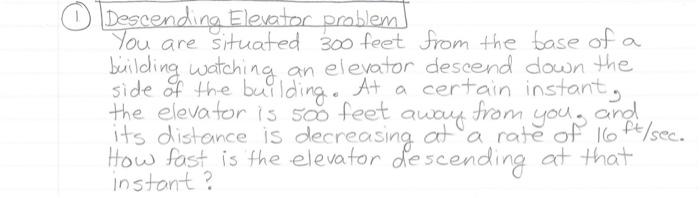 Solved (1) Descending Elevator problem You are situated 300 | Chegg.com