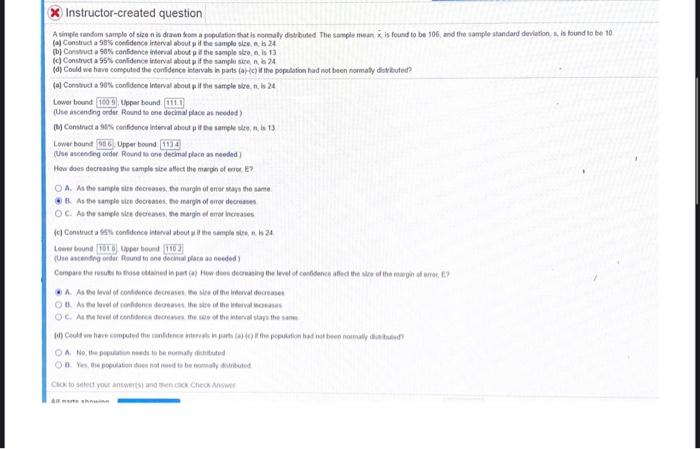 Solved Instructor-created question Asimple random samplo of | Chegg.com