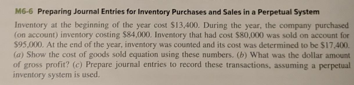 Solved M6-6 Preparing Journal Entries for Inventory | Chegg.com