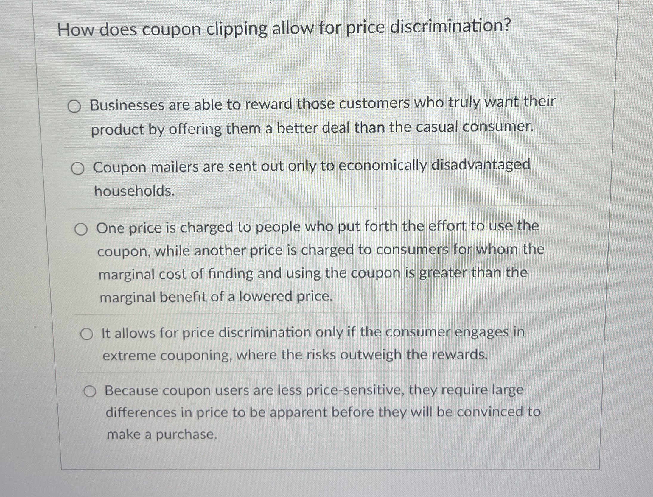 Solved How does coupon clipping allow for price | Chegg.com