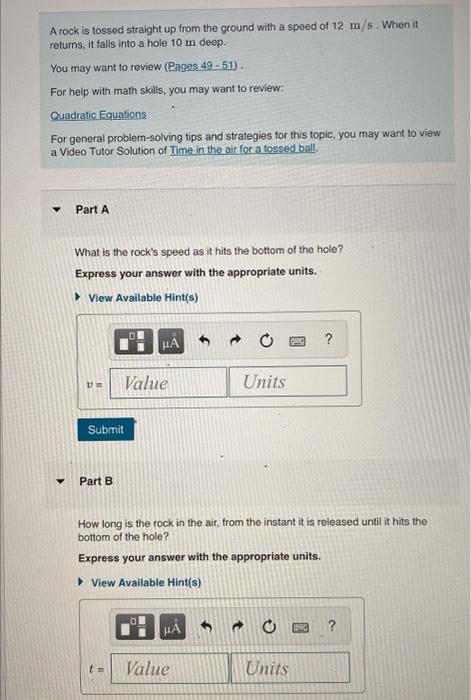 Solved A rock is tossed straight up from the ground with a | Chegg.com