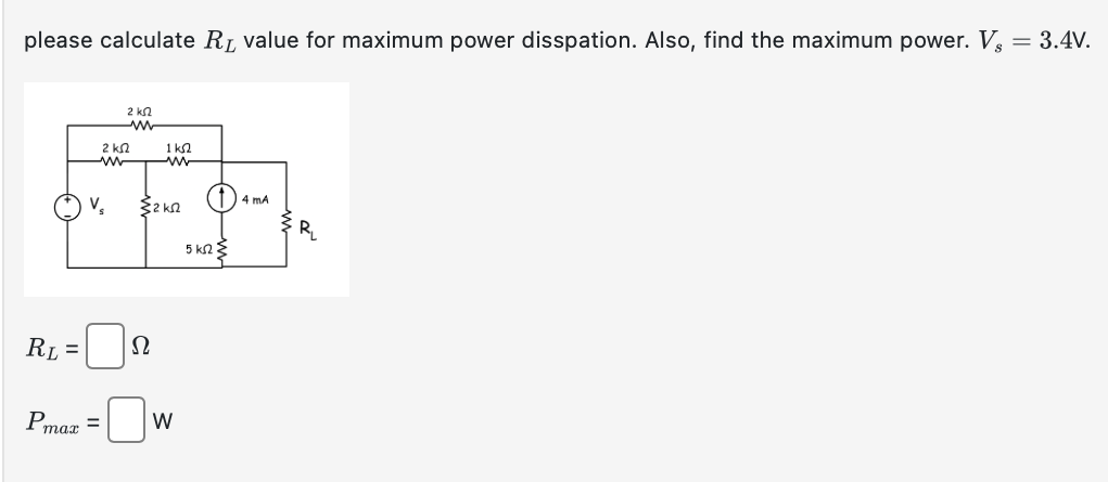 Solved please calculate RL ﻿value for maximum power | Chegg.com