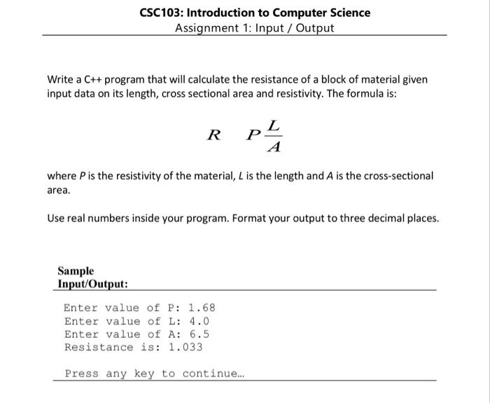 Solved CSC103: Introduction to Computer Science Assignment | Chegg.com