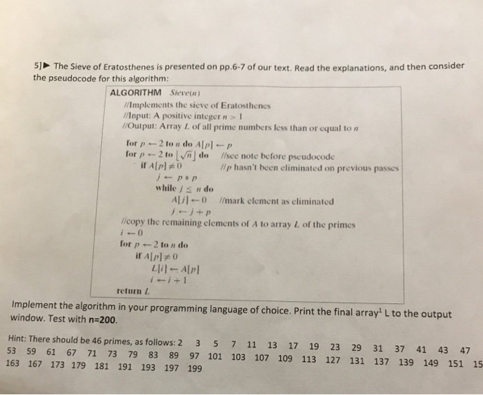Solved 5) The Sieve of Eratosthenes is presented on pp.6-7 | Chegg.com