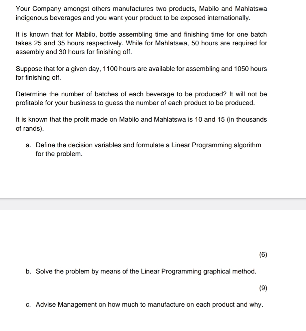 Solved Your Company amongst others manufactures two | Chegg.com