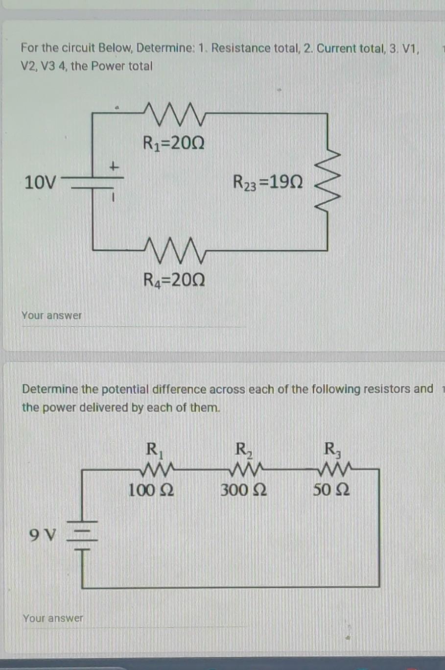 Solved 1. for the current below determine one resistance | Chegg.com
