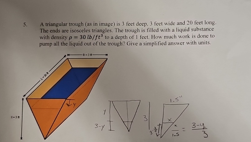 Solved A triangular trough (as in image) ﻿is 3 ﻿feet deep, 3 | Chegg.com