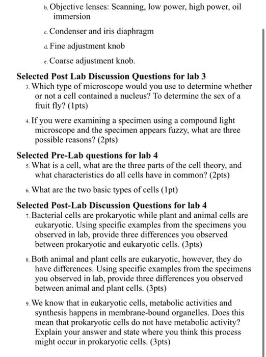 Solved b. Objective lenses: Scanning, low power, high power, | Chegg.com