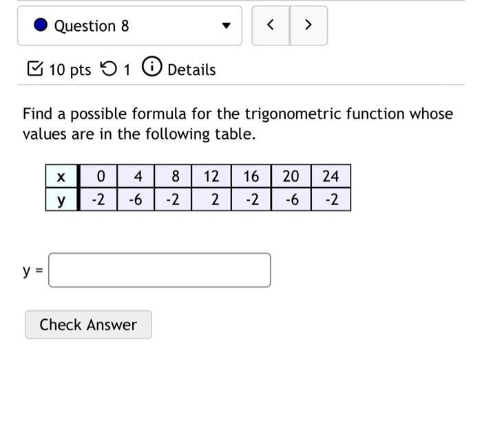Solved Find a possible formula for the trigonometric | Chegg.com