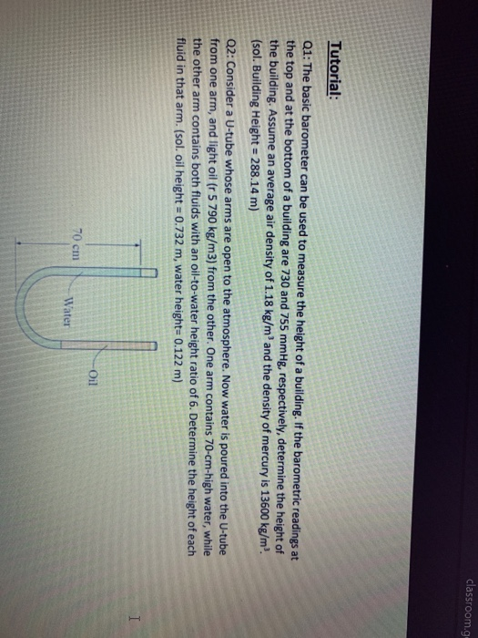Solved classroom.ge Tutorial: Q1: The basic barometer can be | Chegg.com