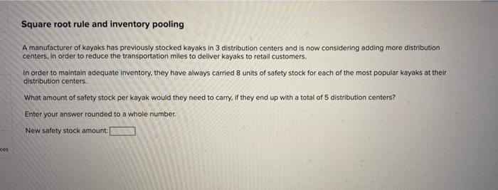 Solved Square root rule and inventory pooling A manufacturer | Chegg.com