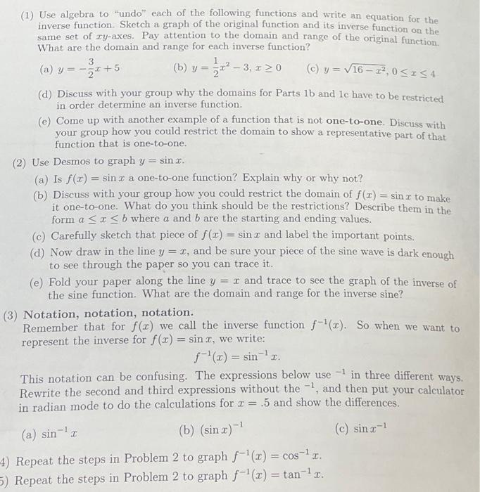 Solved (1) Use algebra to "undo" each of the following | Chegg.com