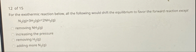 Solved 12 ﻿of 15For the exothermic reaction below, all the | Chegg.com