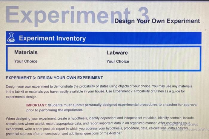 Solved Experime maten van pesten your own Experiment & | Chegg.com