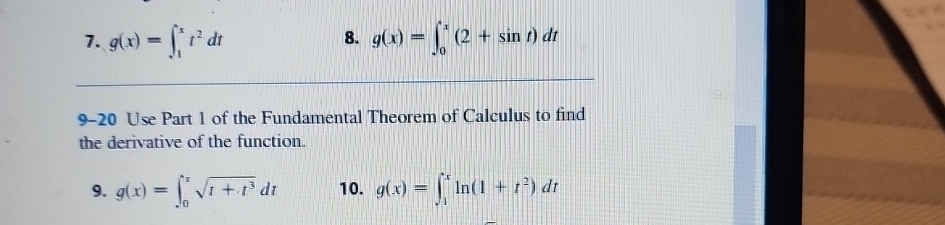g(x)=∫1xt2dtg(x)=∫0x(2+sint)dt9-20 ﻿Use Part 1 ﻿of | Chegg.com