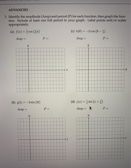 Solved ADVANCED 3. Identify the amplitude (Amp) and period | Chegg.com