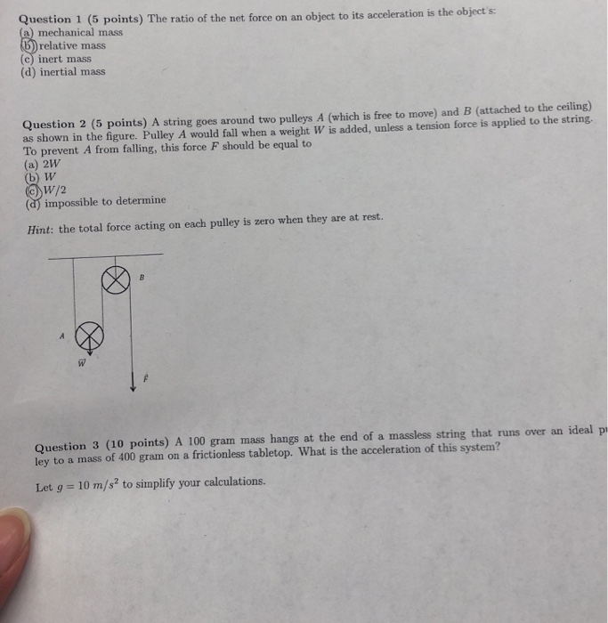 Solved Question 1 5 Points The Ratio Of The Net Force On 1312