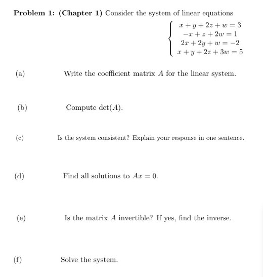 Solved Problem 1: (Chapter 1) ﻿Consider the system of linear | Chegg.com