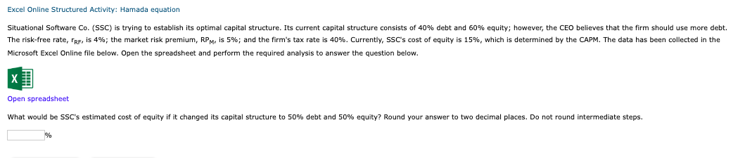 Solved Excel Online Structured Activity: Hamada equation | Chegg.com