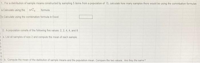 Solved 1. For a distribution of sample means constructed by | Chegg.com