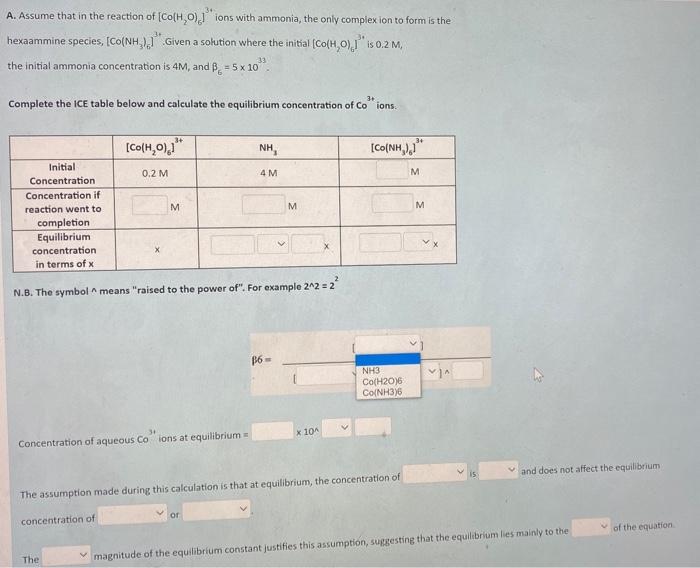A. Assume that in the reaction of [Co(H2O)6]3+ ions | Chegg.com