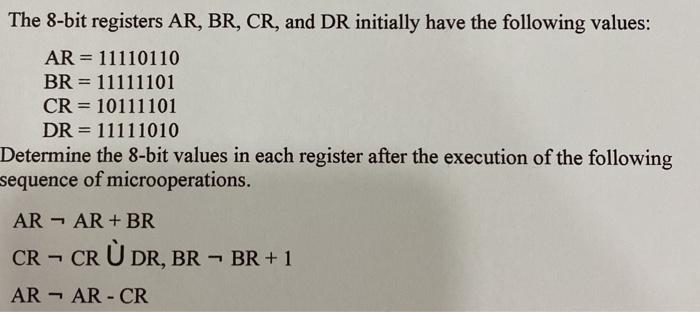 Solved The 8-bit registers AR, BR, CR, and DR initially have | Chegg.com