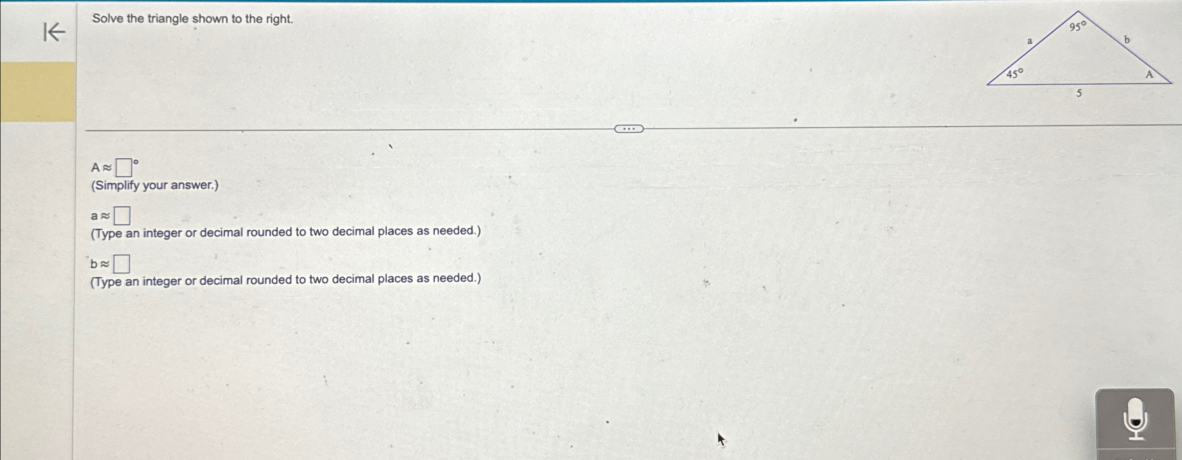 Solved Solve the triangle shown to the right.A~~(Simplify | Chegg.com