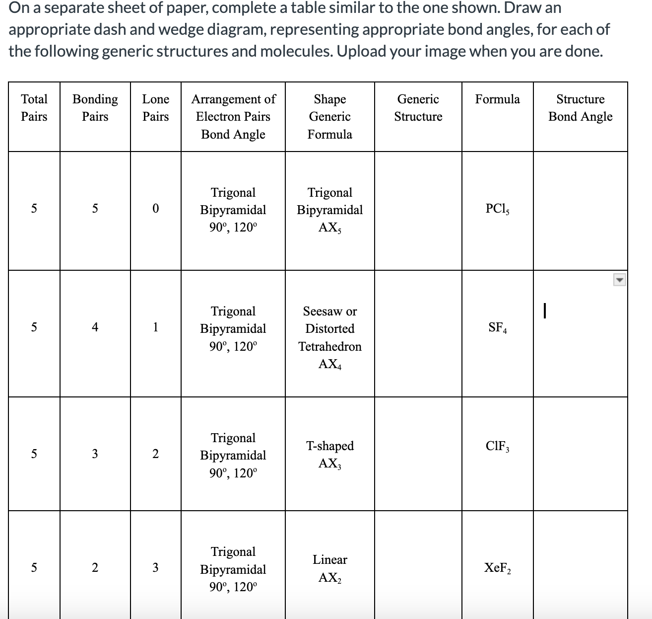 Solved On a separate sheet of paper, complete a table | Chegg.com