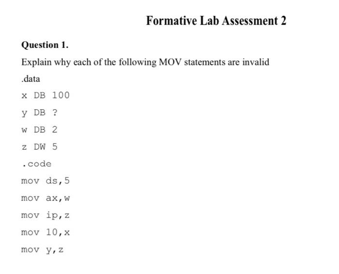 Solved Formative Lab Assessment 2 Question 1. Explain why | Chegg.com