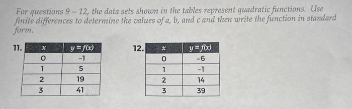 Solved For questions 9−12, the data sets shown in the tables | Chegg.com