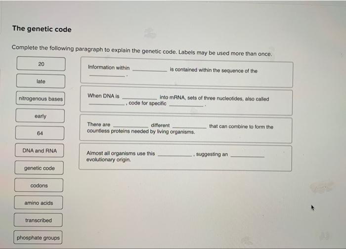 Solved The genetic code Complete the following paragraph to | Chegg.com