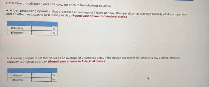 Solved Determine the utilization and efficiency for each of | Chegg.com
