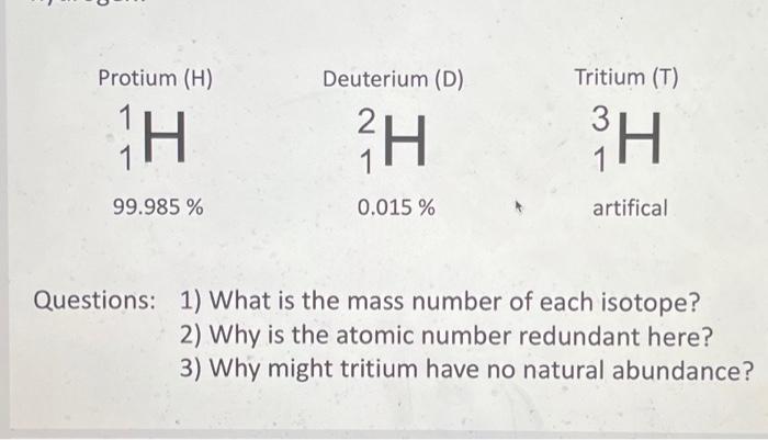 Solved egin{tabular}{ccc} Protium (H) & Deuterium (D) & | Chegg.com