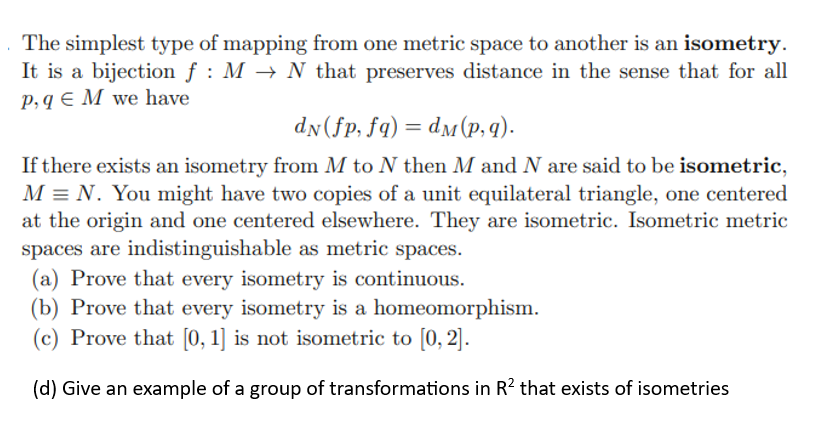 The simplest type of mapping from one metric space to | Chegg.com