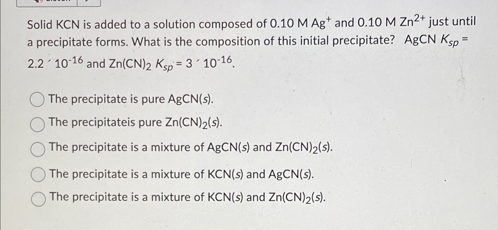 Solved Solid KCN is added to a solution composed of | Chegg.com