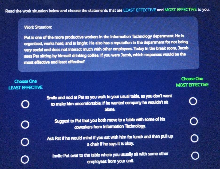 Solved Read the work situation below and choose the | Chegg.com