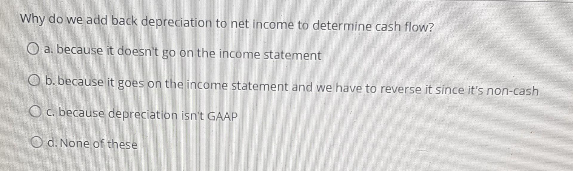 Solved Why do we add back depreciation to net income to | Chegg.com