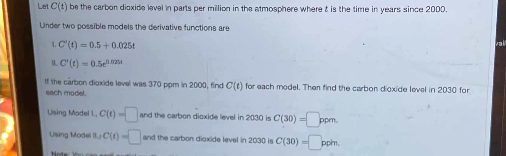 Solved Let C(t) ﻿be the carbon dioxide level in parts per | Chegg.com