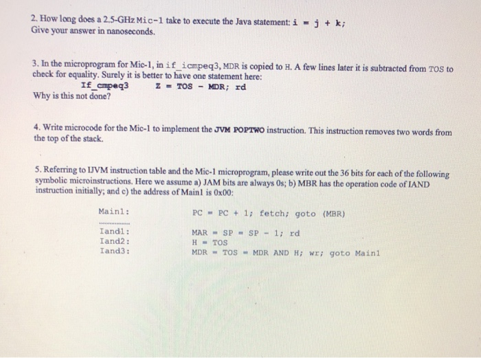Solved 2. How long does a 2.5 GHz Mic-1 take to execute the | Chegg.com