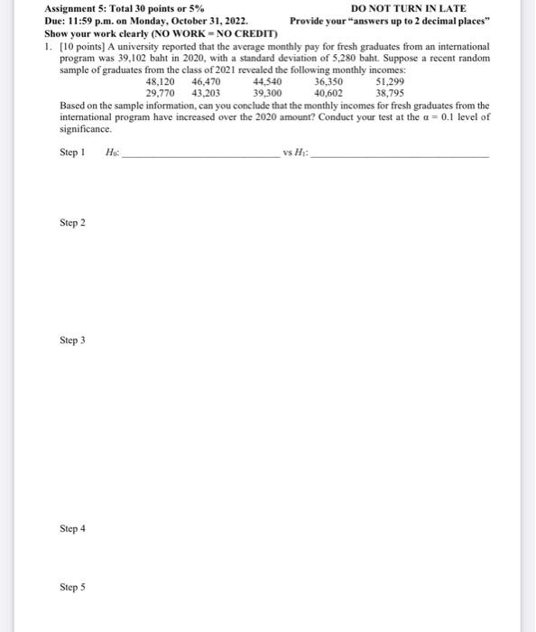 Solved Assignment 5 : Total 30 points or 5% DO NOT TURN IN | Chegg.com Solved Assignment 5 : Total 30 points or 5% DO NOT TURN IN | Chegg.com